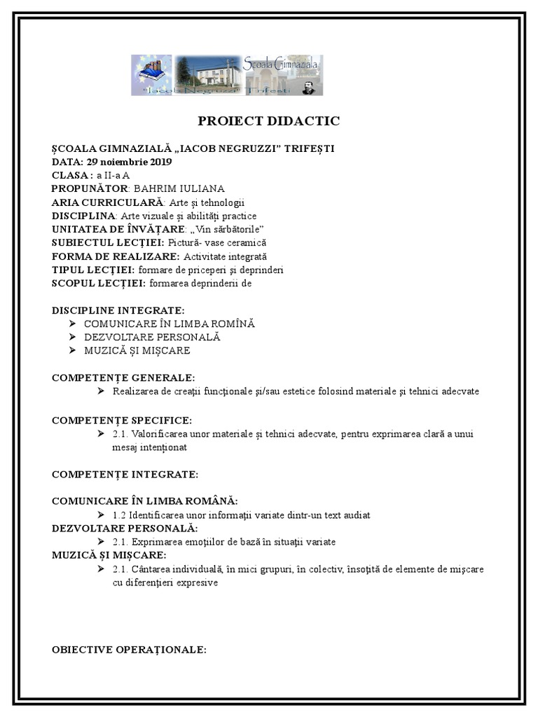 Proiect Didactic AVAP Clasa A IV-a | PDF