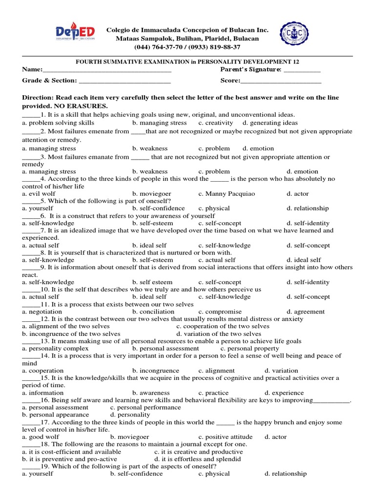 PERDEV Prelim 4 | PDF | Self | Self Concept