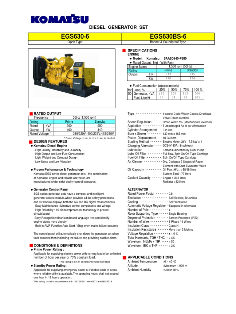 Egs630-6 Komatsu Genset | PDF | Diesel Engine | Engines
