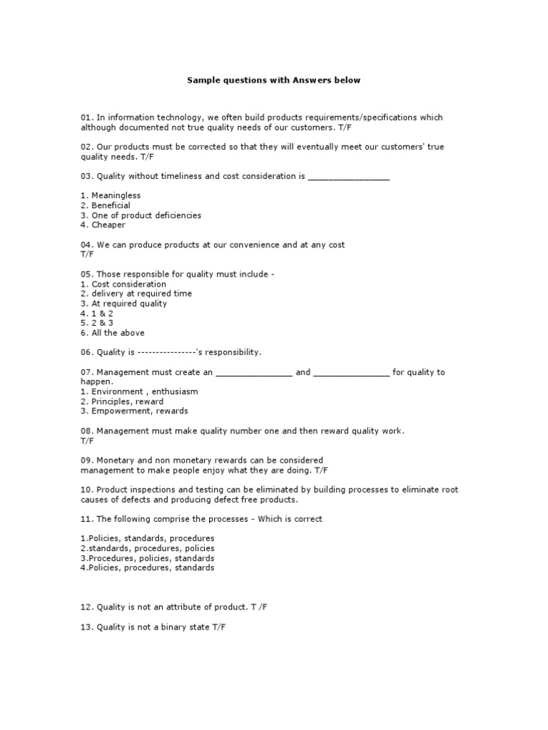 Sample Questions With Answers Below | PDF
