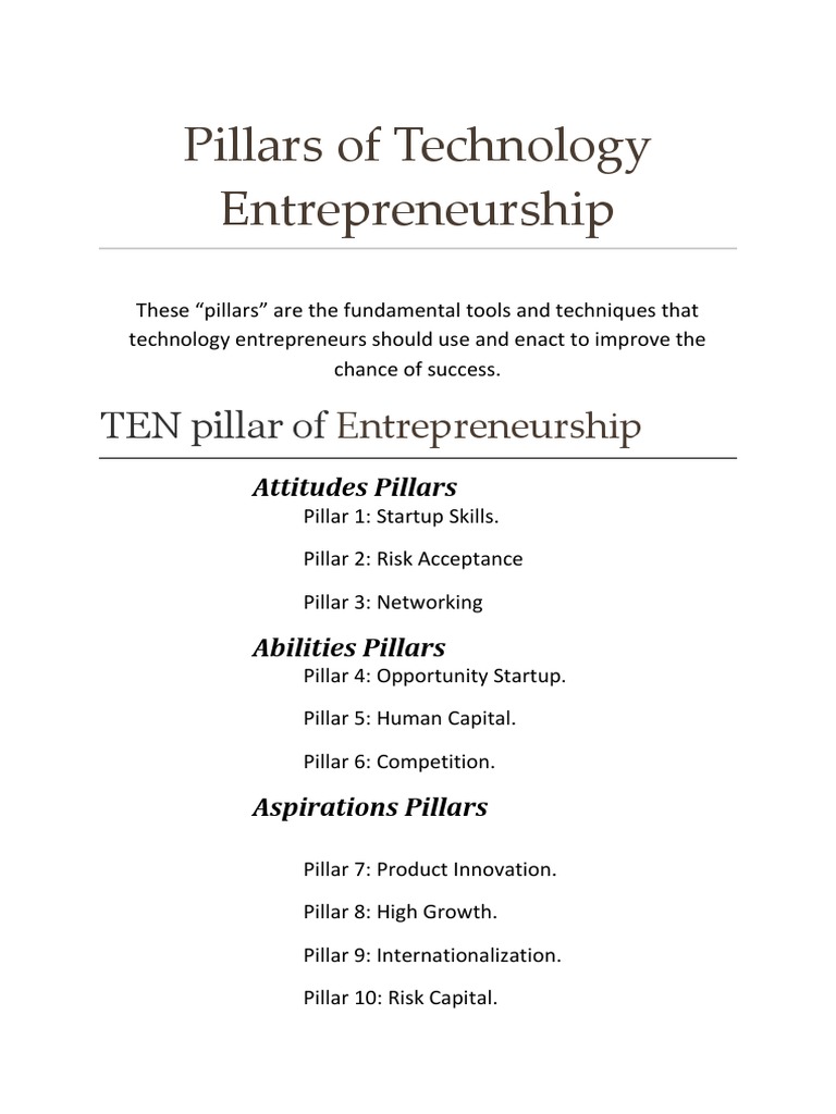 Five Pillars of Technology Entrepreneurship | PDF | Startup Company ...