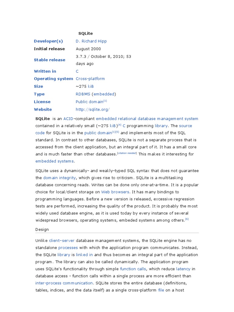 SQLite | PDF | Databases | Data Management SQLite | PDF | Databases | Data Management