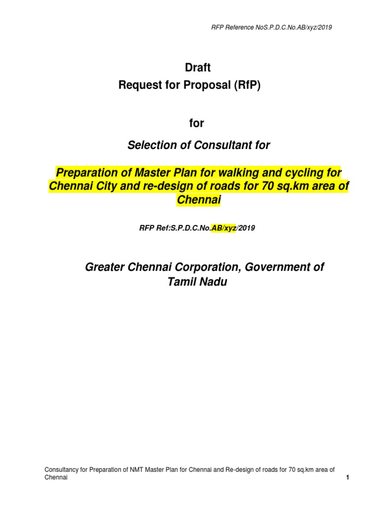 Draft RFP - Chennai NMT Master Plan and Redesign of Roads of 70 SQKM Area PDF | Download Free ...