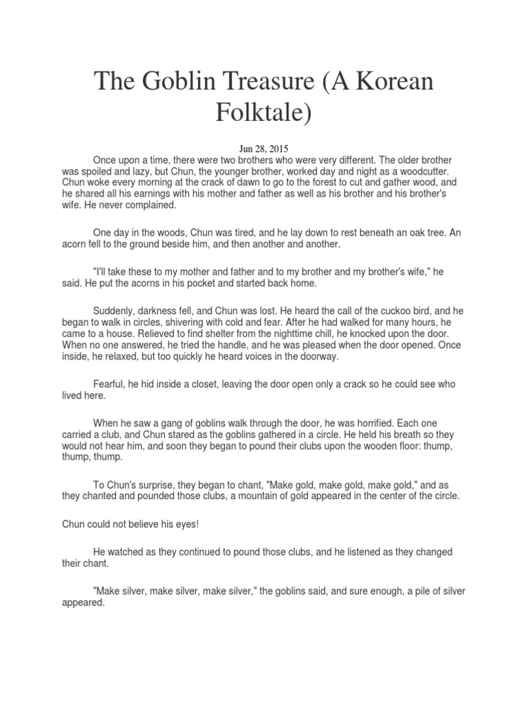 The Goblin Treasure Folktale Summary | PDF