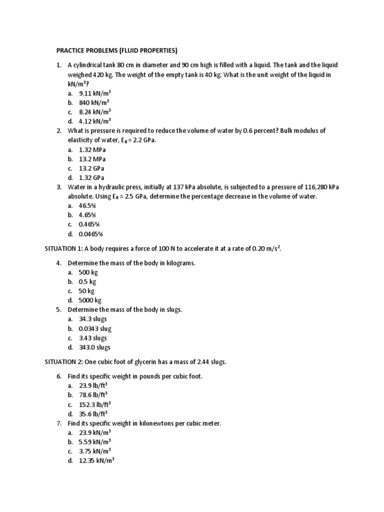 Practice ProblemsFluids | PDF | Pascal (Unit) | Pressure