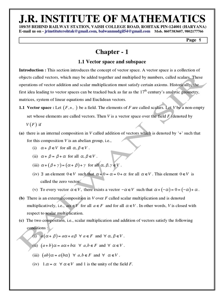 Linear Algebra-Balwan Sir PDF | PDF | Linear Subspace | Vector Space