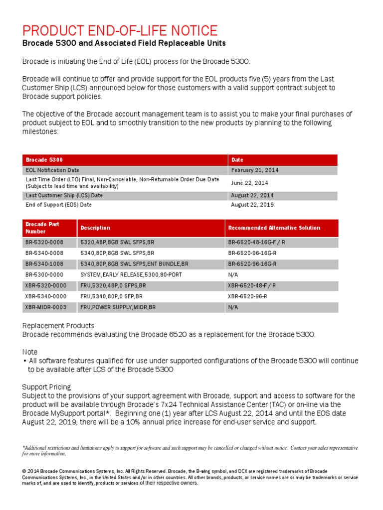 Brocade 5300 End of Life Notice | PDF | Computing | Business
