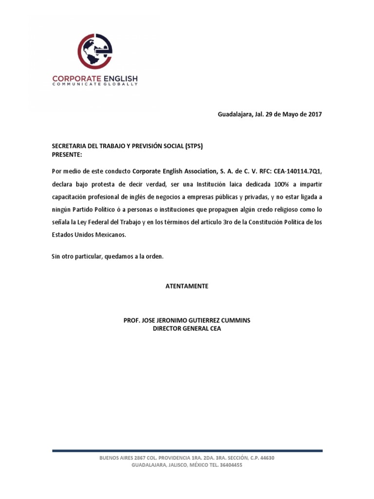 Ejemplo de Carta A STPS Como Agente Capacitador | PDF