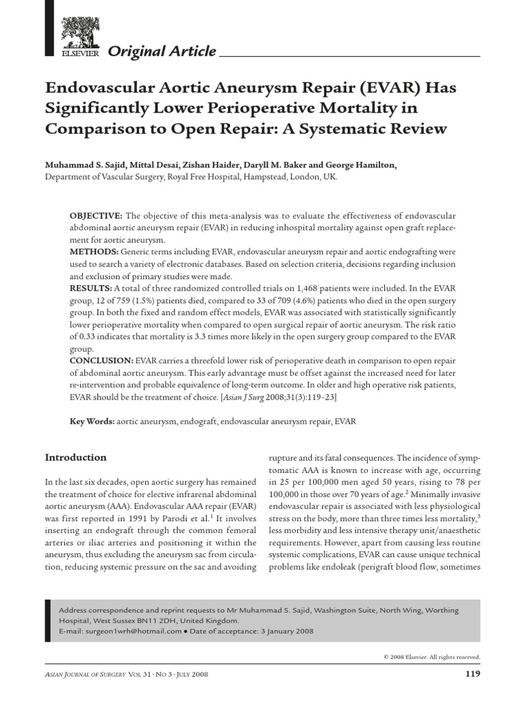 Endovascular Aortic Aneurysm Repair (EVAR) | PDF | Clinical Medicine ...