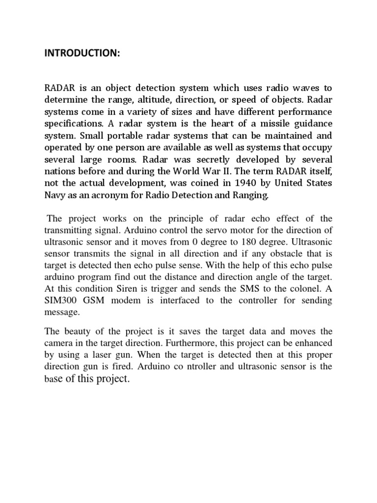 Radar Arduino Project | PDF | Radar | Electronics