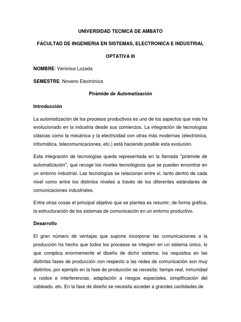 Piramide de Automatizacion | PDF | Scada | Automatización