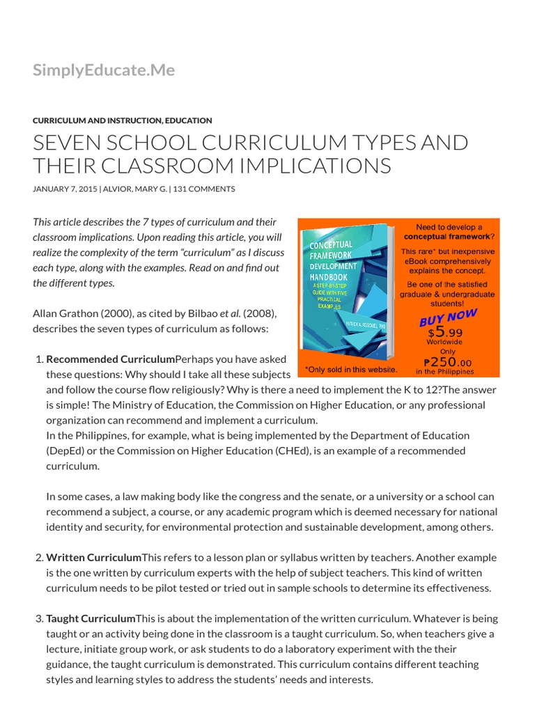 Seven School Curriculum Types and Their Classroom Implications ...