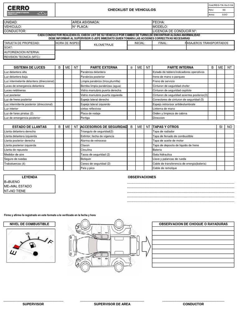 Checklist de inspección vehicular integral | PDF | Tecnología de ...