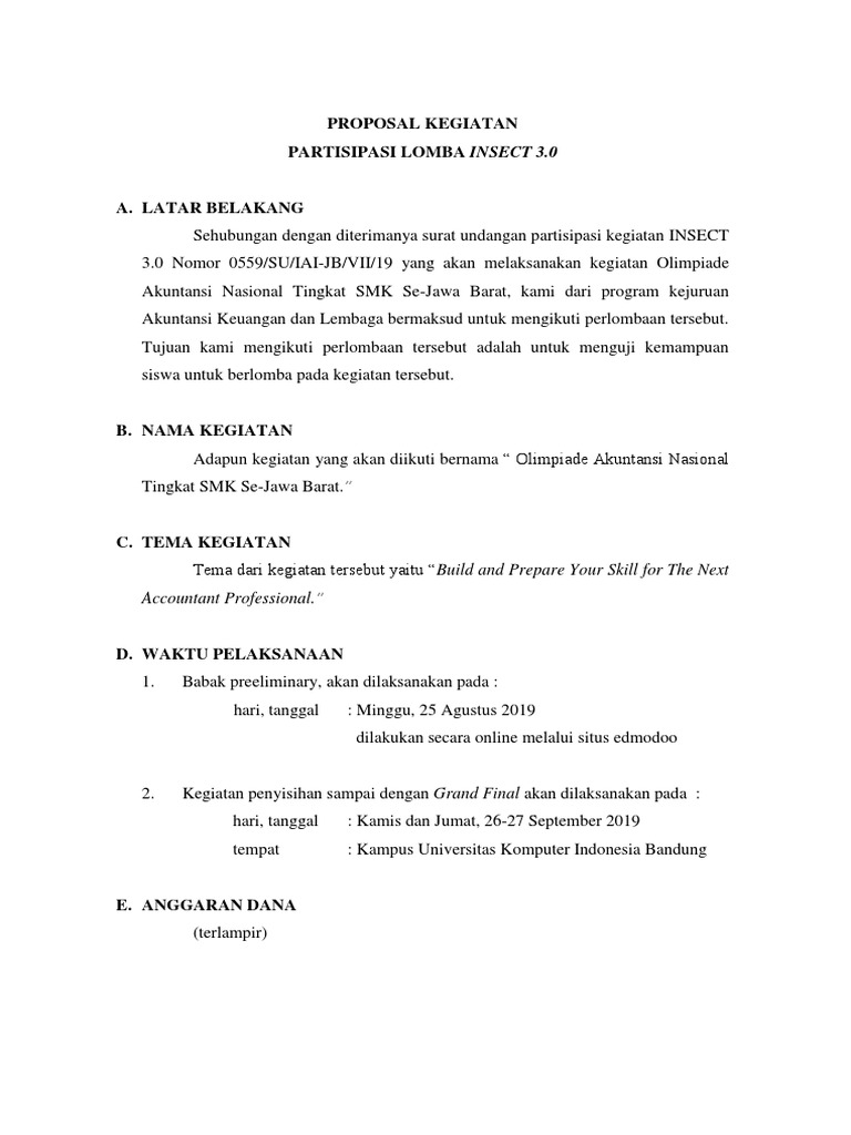 Proposal Pengajuan Dana Insect 3.0 | PDF