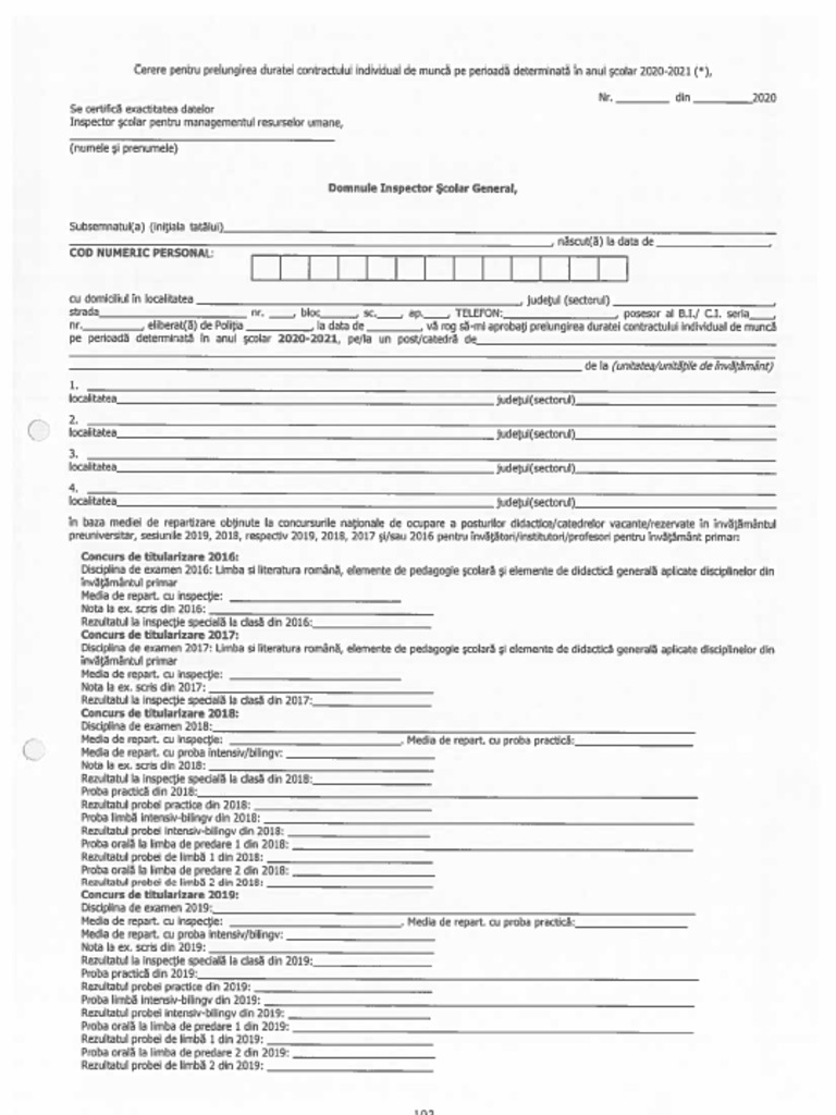 Cerere Pentru Prelungirea Duratei Contractului de Munca Pe Perioada ...