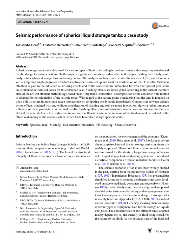 Seismic Performance of Spherical Liquid Storage Tanks | Download Free ...