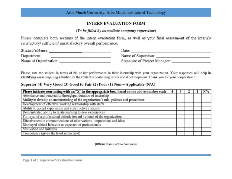Intern Evaluation Form | PDF