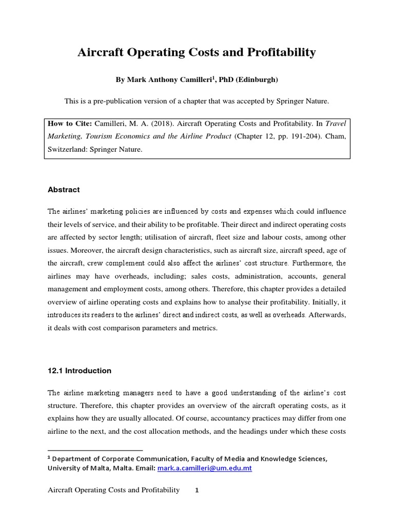Aircraft Operating Costs and Profitability-Chapter12 TravelMarketing ...