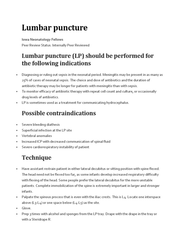 Lumbar Puncture | PDF | Cerebrospinal Fluid | Meningitis