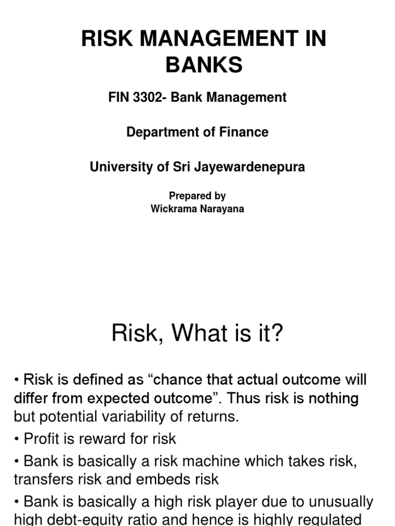 Risk Management in Bank | PDF | Financial Risk | Credit Risk