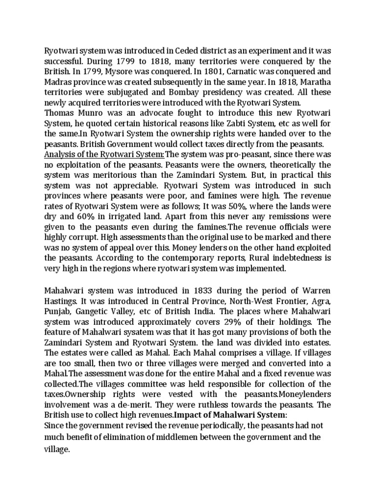 Introduction of the Ryotwari System | PDF | South Asia | Economies
