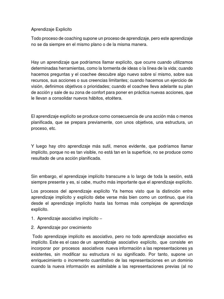 Definición y Ejemplos de Aprendizaje Explícito | PDF | Actitud ...