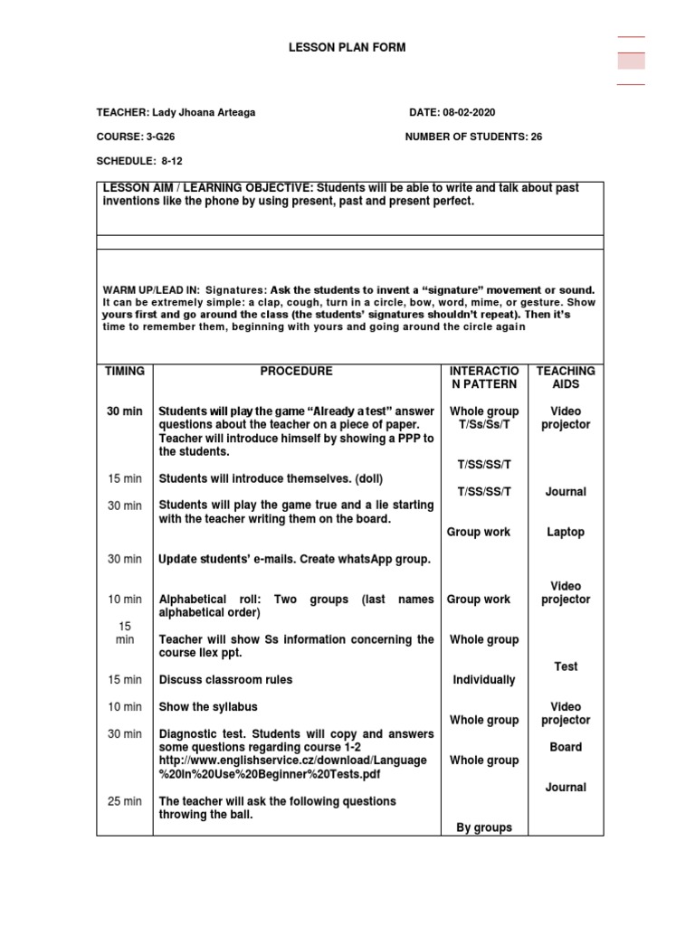 Lesson 1 | PDF | Lesson Plan | Grammatical Tense