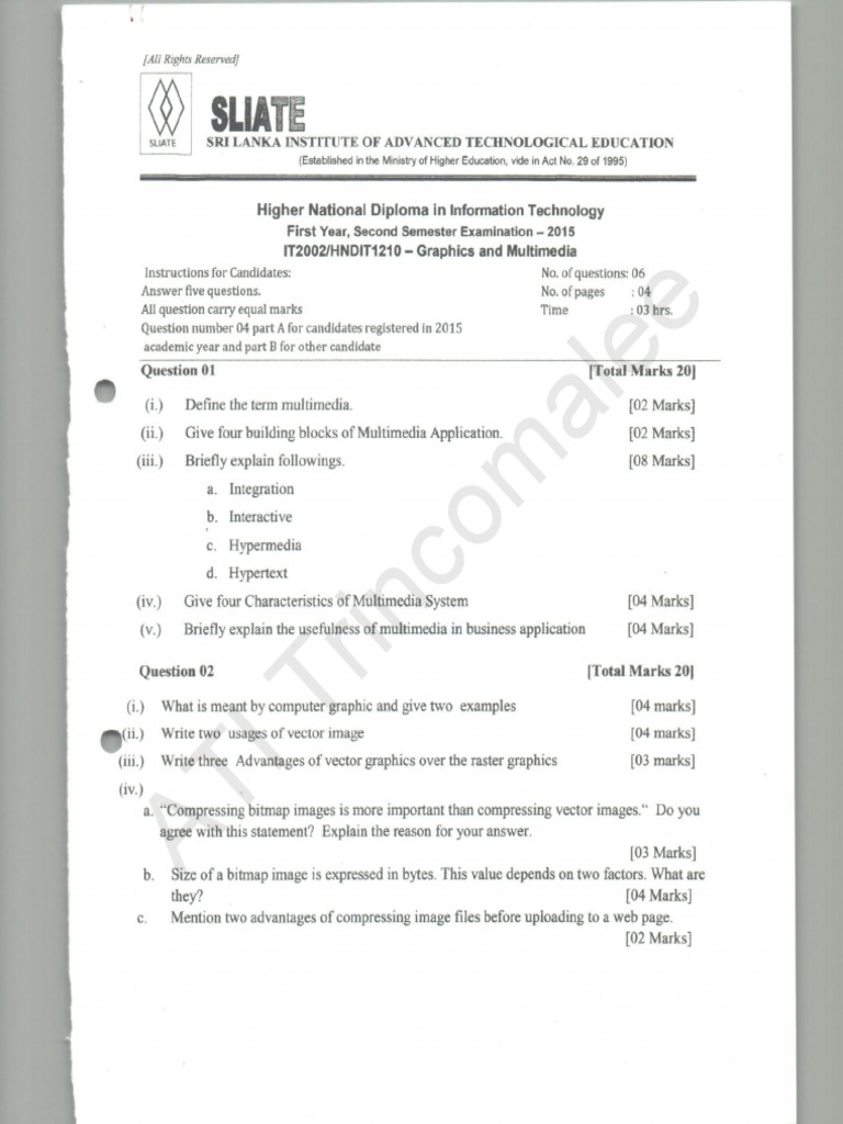 Graphics & Multimedia Exam 2015 | PDF | Signal Processing | Electronics