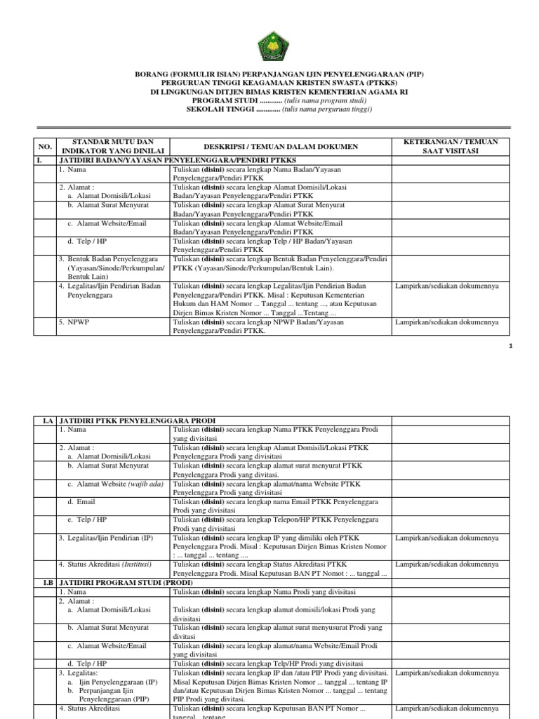 Format Pip Baru 2018-2 | PDF