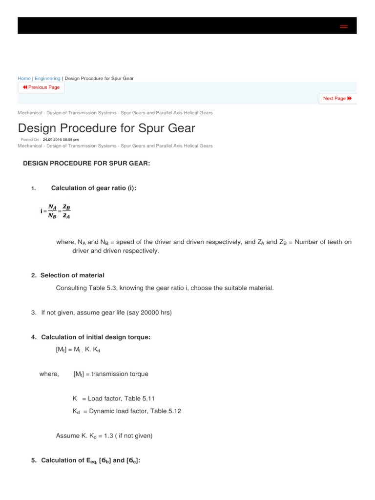 Design Spur Gear Study Material Lect | PDF | Gear | Belt (Mechanical)