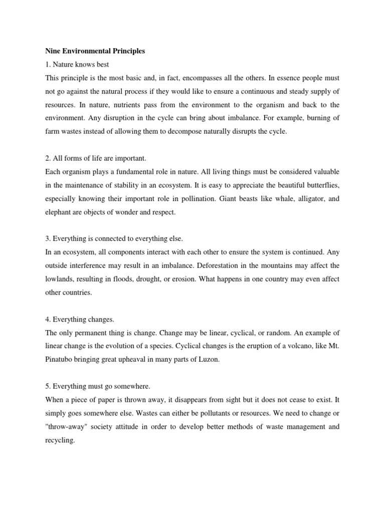 Nine Key Environmental Principles | PDF | Sustainability | Ecosystem
