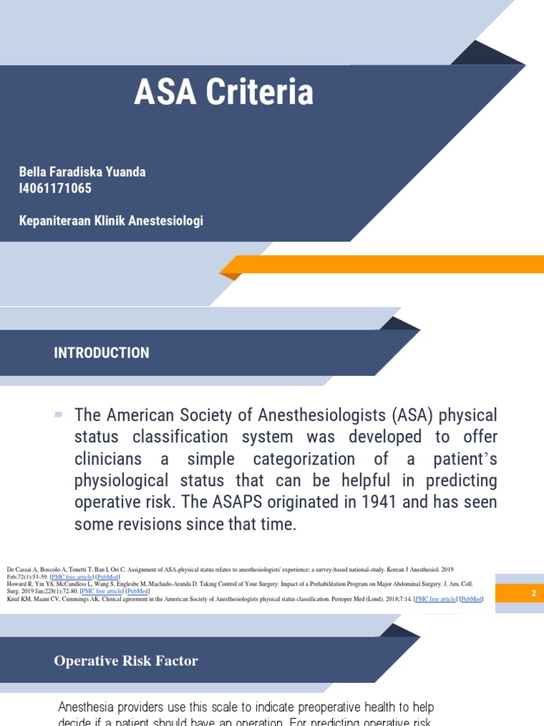 ASA Classification & Operative Risk | PDF | Anesthesia | Surgery
