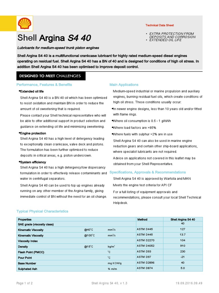 Shell Argina S4 40 | PDF | Motor Oil | Mechanical Engineering