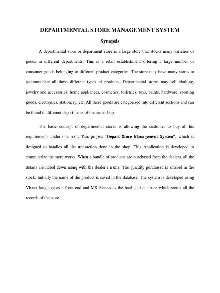 Departmental Store Management System | PDF | Department Store | Retail
