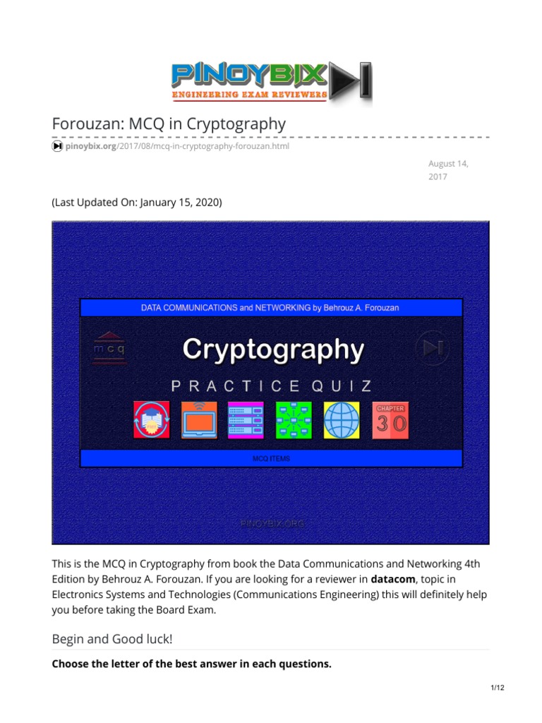 Forouzan MCQ in Cryptography | PDF | Cryptography | Cipher