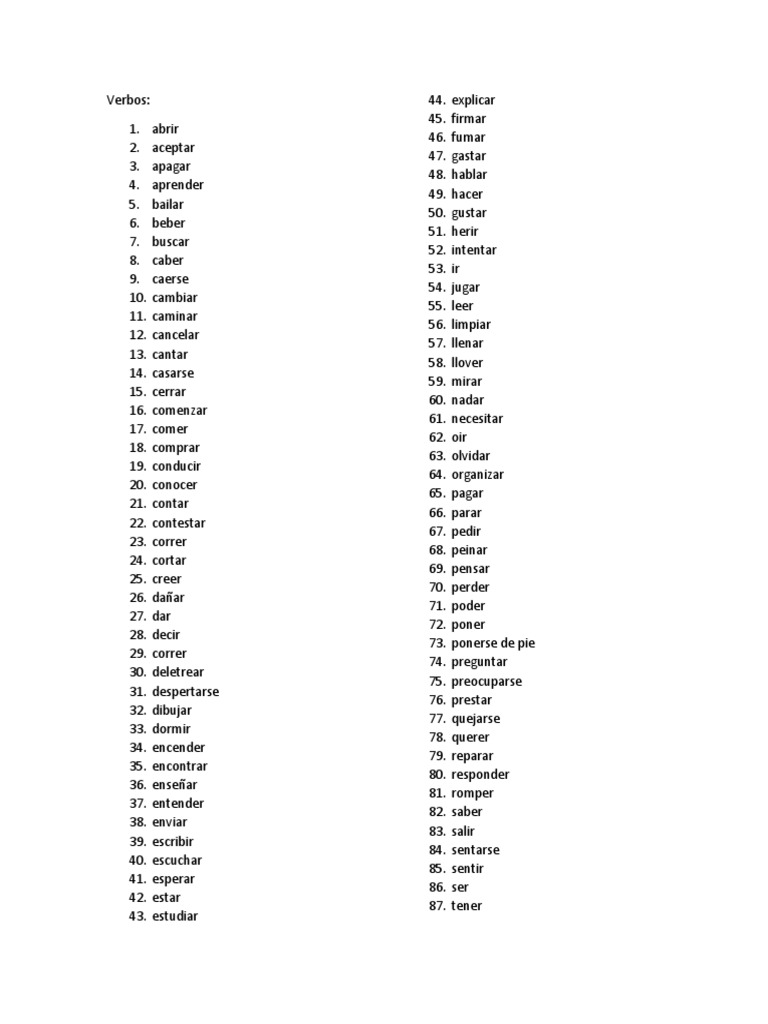 100 Verbos, Adjetivos y Sustantivos | PDF