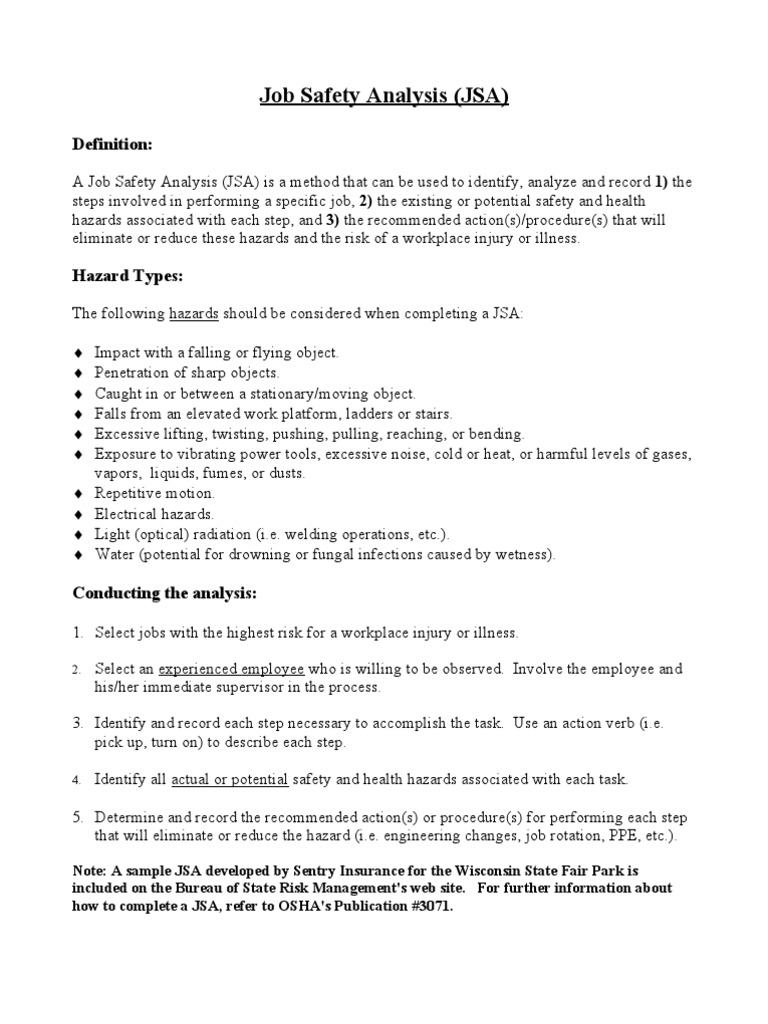 Job Safety Analysis | PDF | Hazards | Prevention