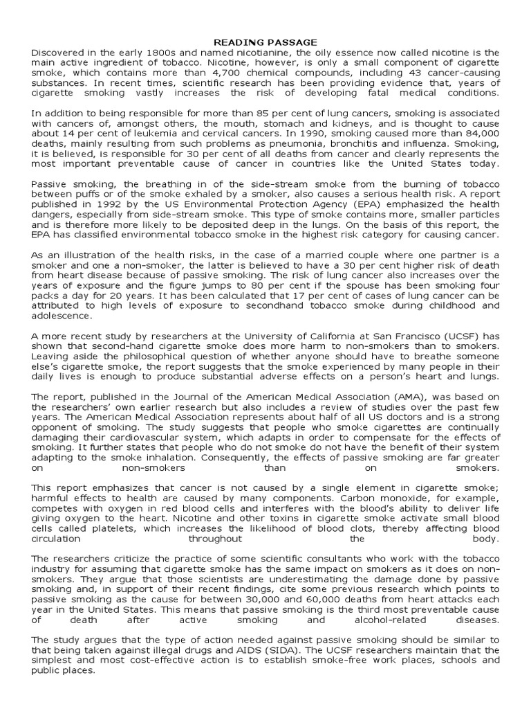 Reading Comprehension | PDF | Tobacco Smoking | Addiction