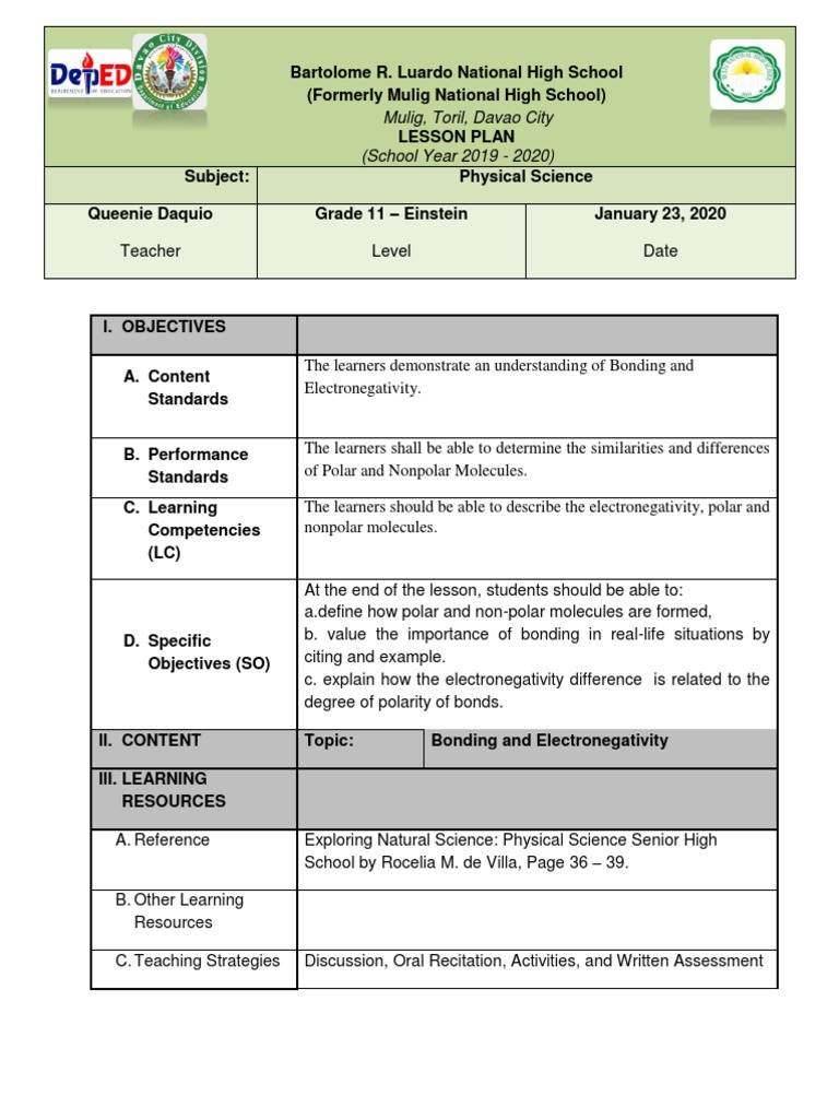 Bonding & Electronegativity Lesson | PDF | Chemical Polarity | Physical Sciences