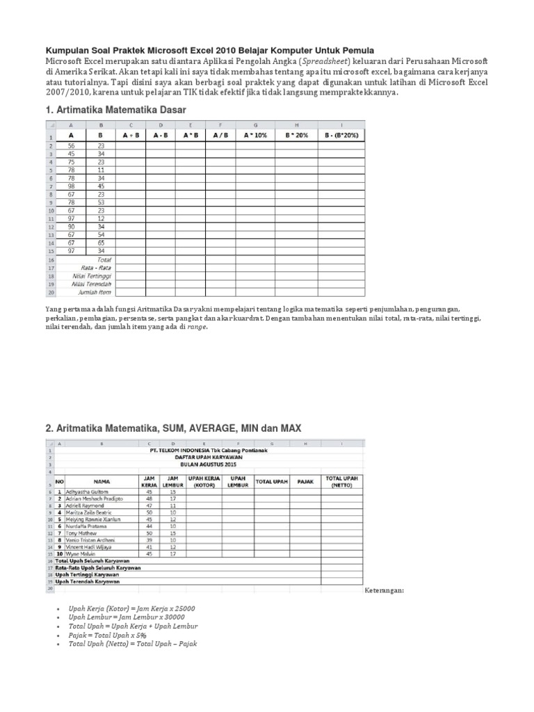Kumpulan Soal Praktek Microsoft Excel 2010 Belajar Komputer Untuk ...