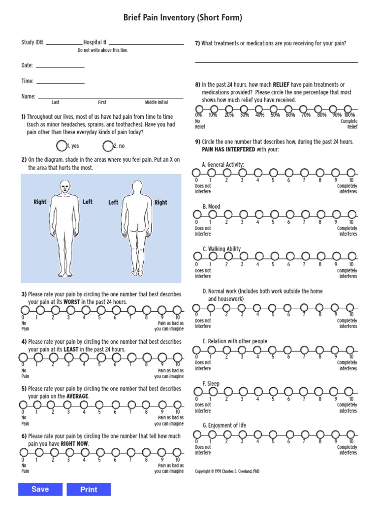 Brief Pain Inventory Final | PDF | Symptoms And Signs | Feeling