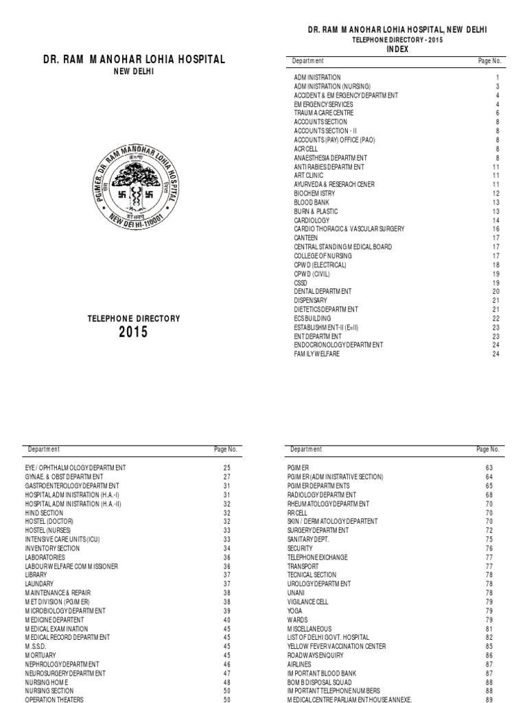 RML Hospital Telephone Directory | PDF