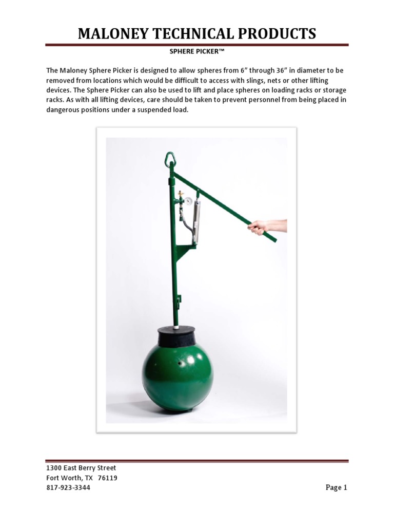 Maloney Sphere Picker | PDF | Gas Technologies | Manufactured Goods