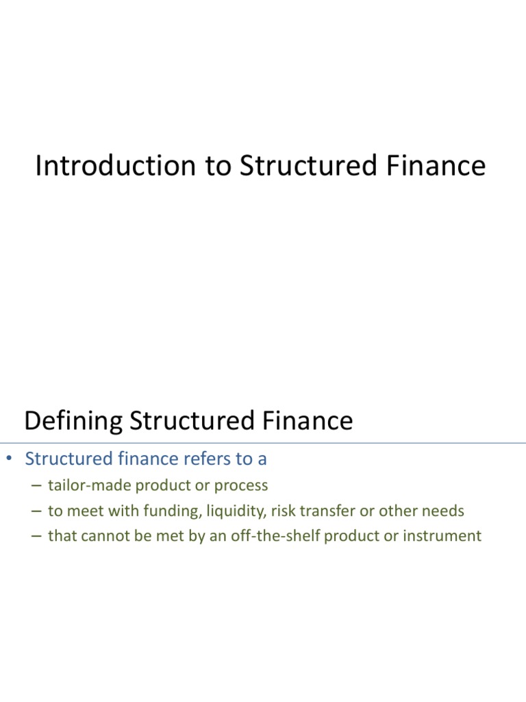 Introduction To Structured Finance | Download Free PDF | Collateralized ...