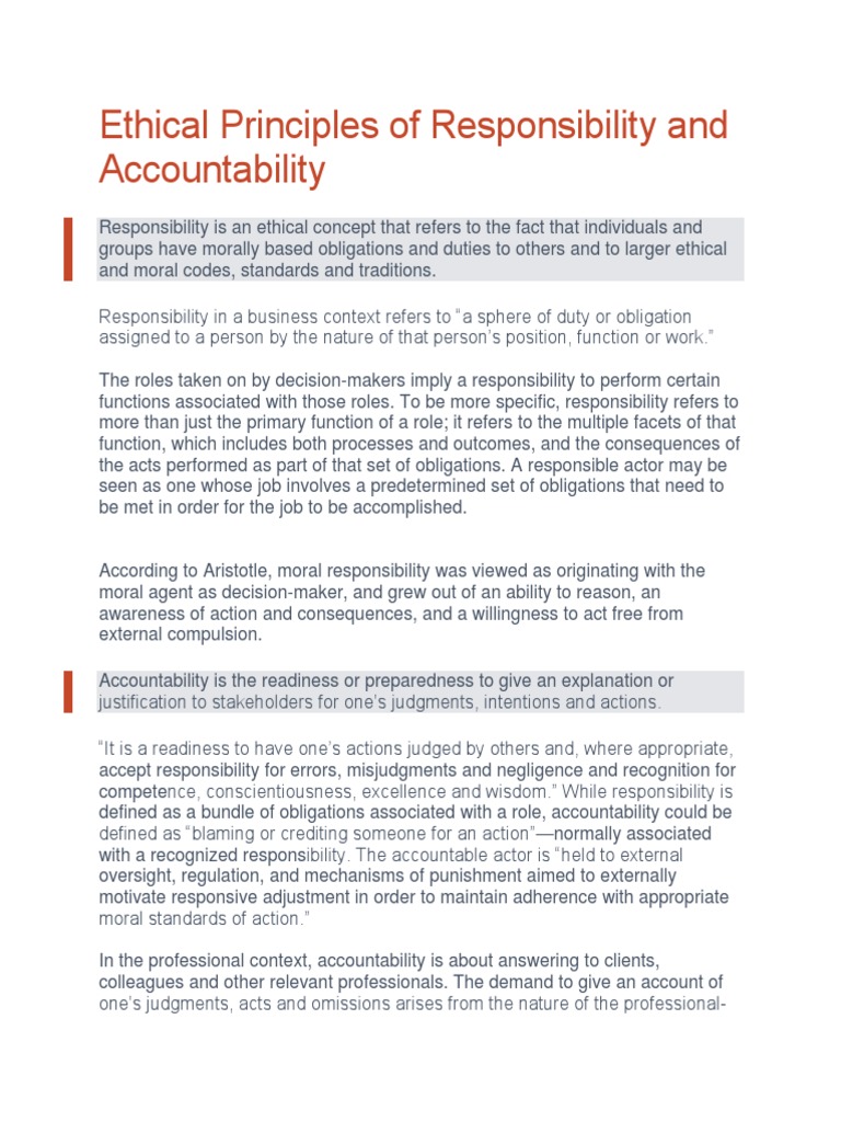 Ethical Principles of Responsibility and Accountability | PDF ...