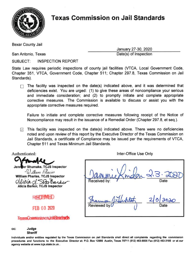 Bexar County Jail Inspection Jan. 2020 | PDF