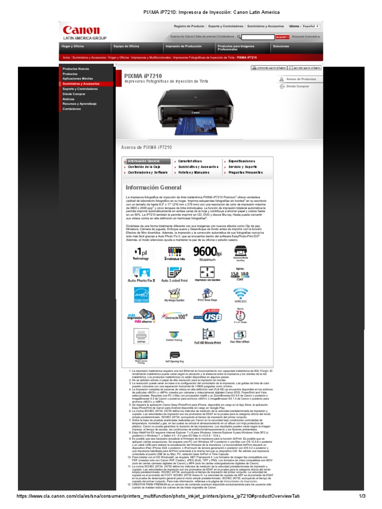 Catalogo Canon Pixma IP 7210 | PDF | Impresora (Computación) | Mac OS