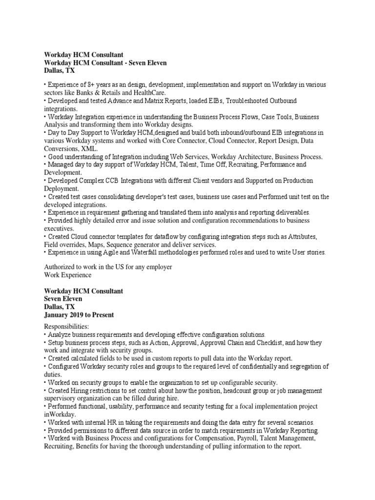 Sample Resume Workday HCM #2 | PDF | Business Process | Web Service