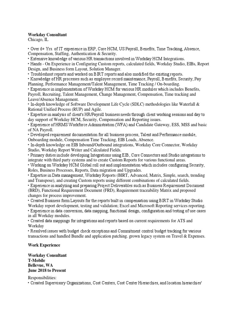 Sample Resume Workday HCM #3 | PDF | Xslt | Microsoft Sql Server
