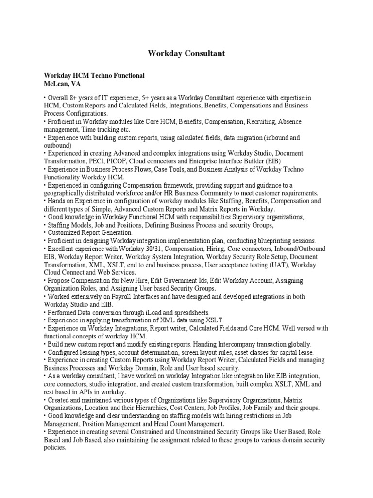 Sample Resume Workday HCM #1 | PDF | Software Development | Xslt